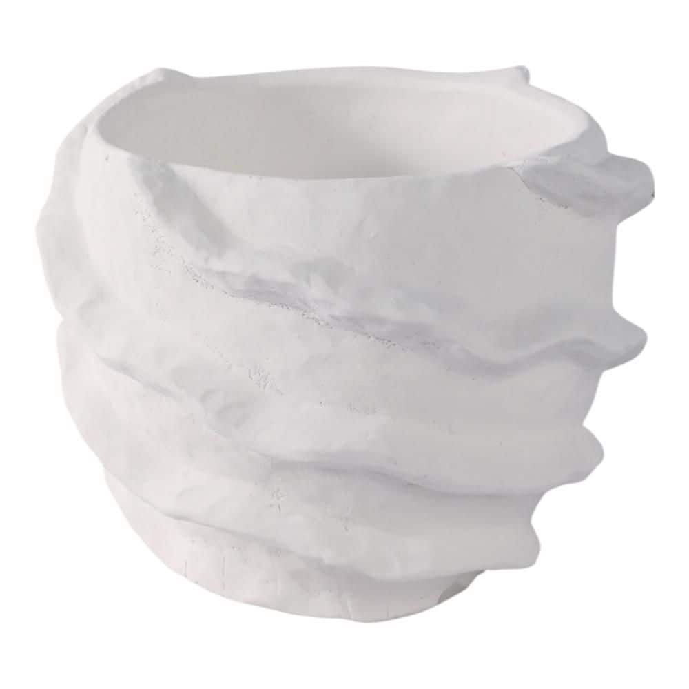 Liv & Skye White Ceramic Round Flutter Trim Decorative Planter (7 in. W ...