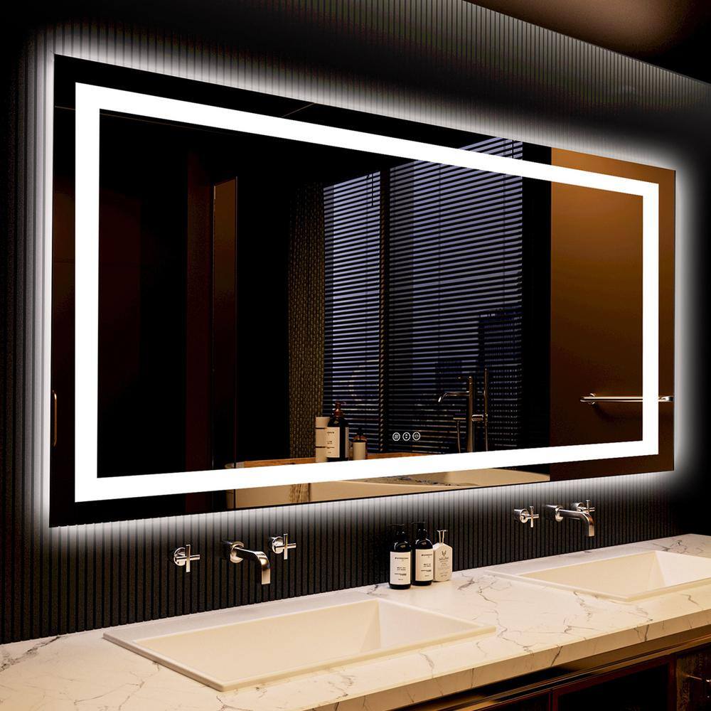KIOTEE 60 in. W x 36 in. H Rectangular Frameless Front & Back Lighted ...