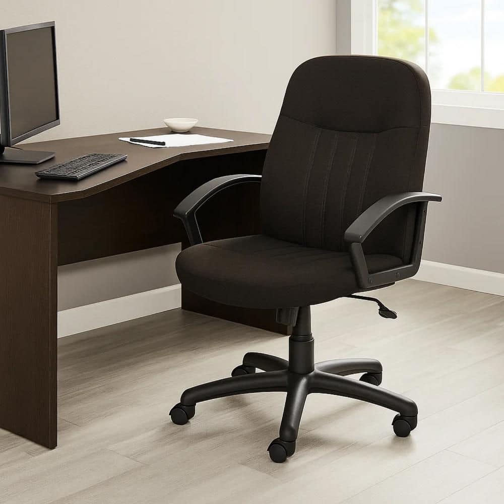 Benjara Hugh Fabric Rolling Task Chair in Black Arms BM344480 - The Home Depot