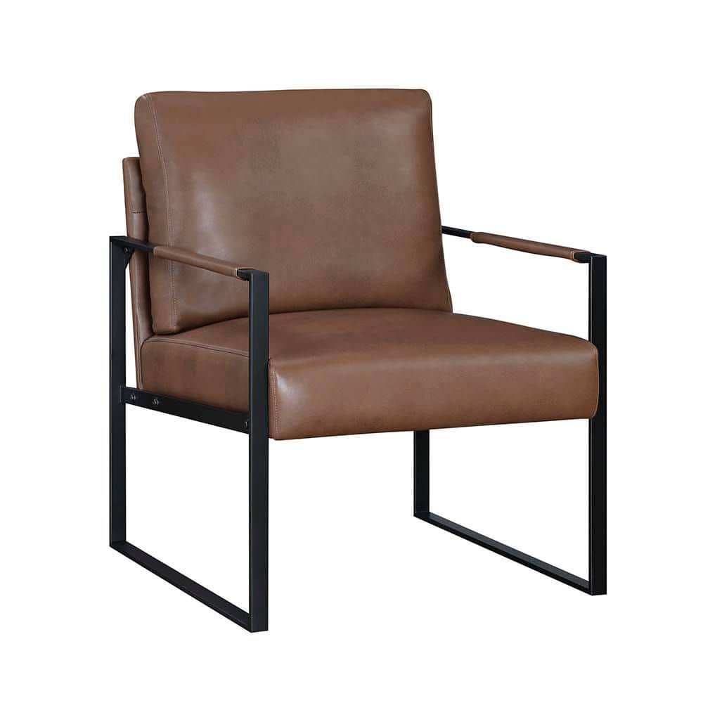 Lazzara Daria Brown Faux Leather Metal Frame Accent Chair 1011BRW-1 ...