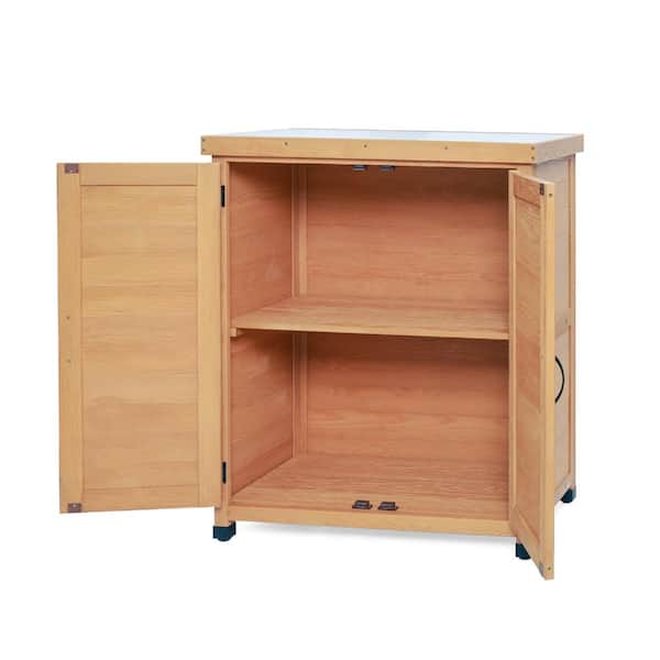 Potting Bench with Storage Cabinet and Metal Table Top, Outdoor Work ...