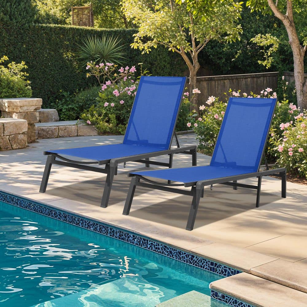 JEAREY Modern Inspired Teal Metal Outdoor Chaise Lounge Set of 2 AFLC2 ...