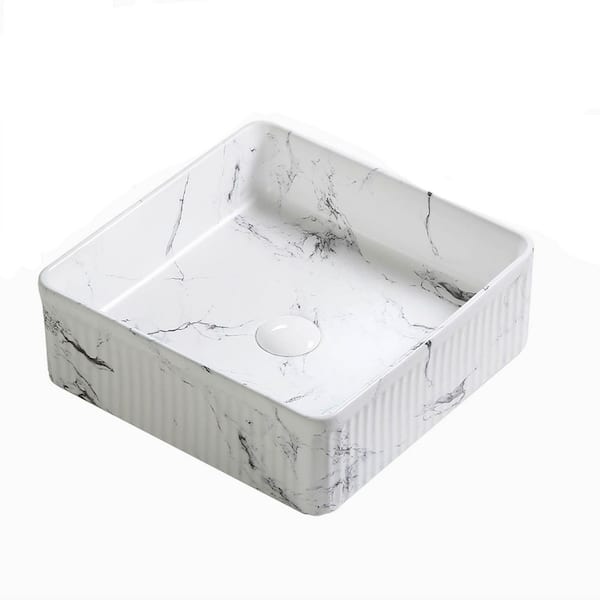 Buruis 19.3 in. Vessel Oval Bathroom Sink in White and Black Ceramic ...