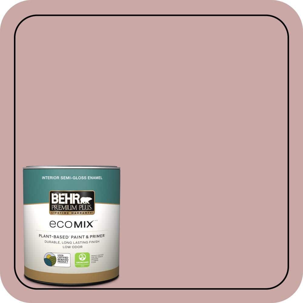 BEHR PREMIUM PLUS 1 qt. #140E-3 Rose Bisque Semi-Gloss Enamel EcoMix ...