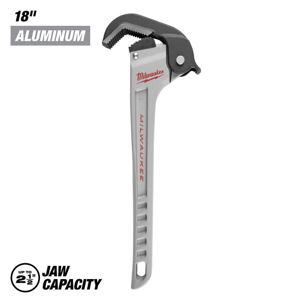 Milwaukee 18 in. Self-Adjusting Aluminum Pipe Wrench 48-22-7418 - The ...