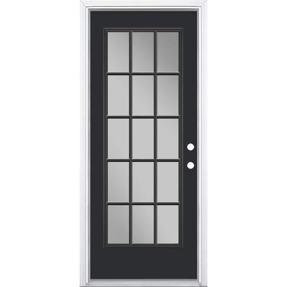 Masonite 32 in. x 80 in. Jet Black 15 Lite Left Hand Clear Glass ...