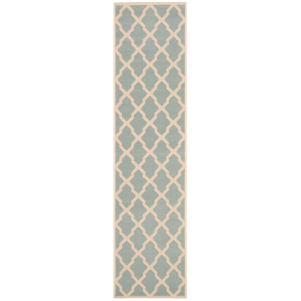 SAFAVIEH Beach House Aqua/Cream 2 ft. x 8 ft. Trellis Indoor/Outdoor ...