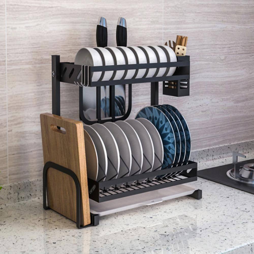 eModernDecor Avery 15.5 in. Black Stainless Steel Standing Dish Rack ...