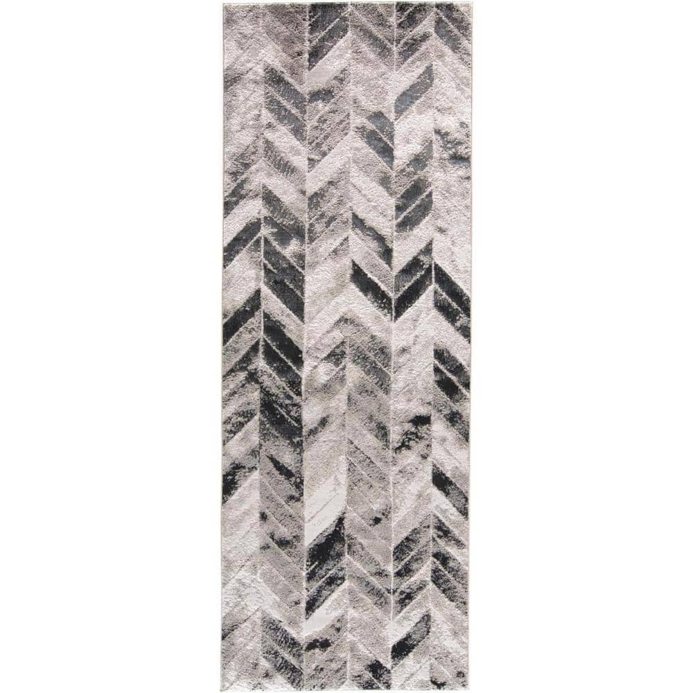 HomeRoots 2 X 8 Beige and Black Chevron Runner Rug 2000511513 - The ...