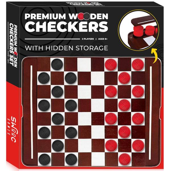 SWOOC Premium Wooden Checkers Set 17in. with Hidden Magnetic Storage Large Vintage Checkers Board Game for Kids and Adults WOOD CHK TABLE COVER The Home Depot