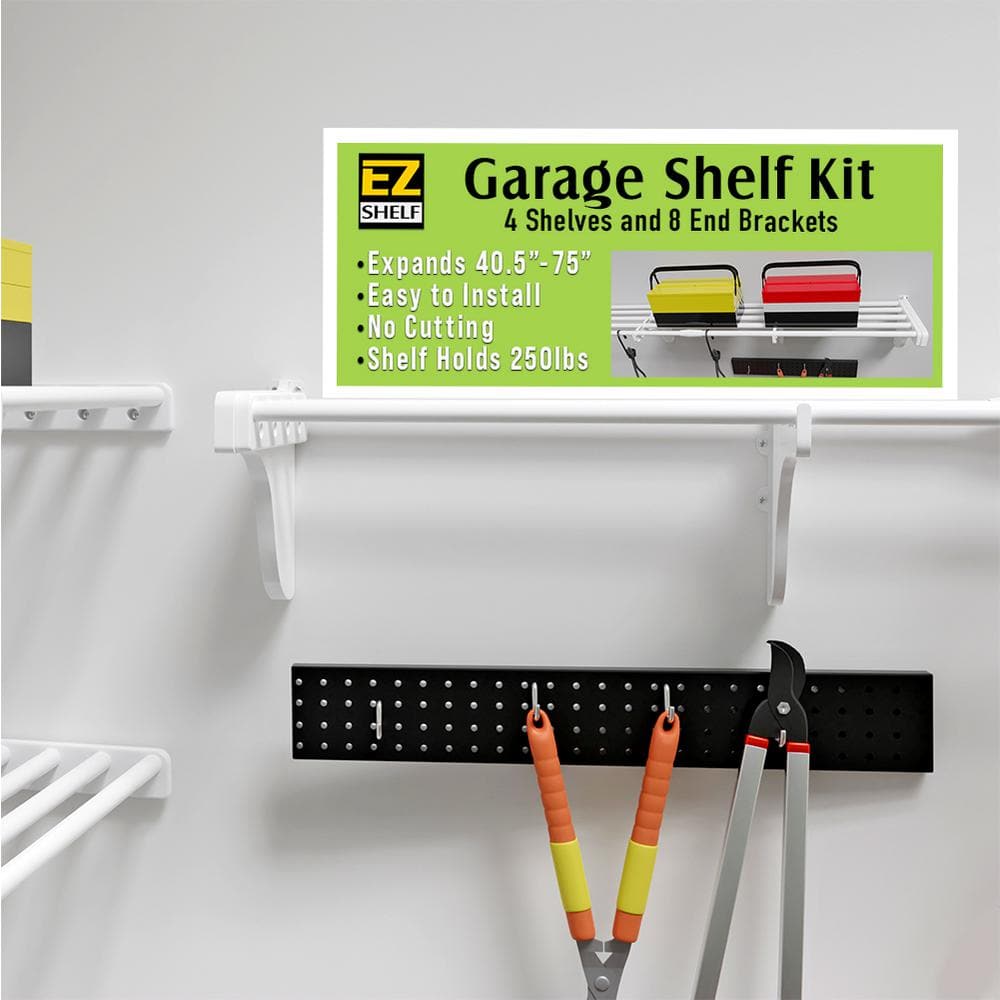 EZ Shelf 40 in. - 75 in. Metal 4-Expandable Garage Shelf in White (Set ...