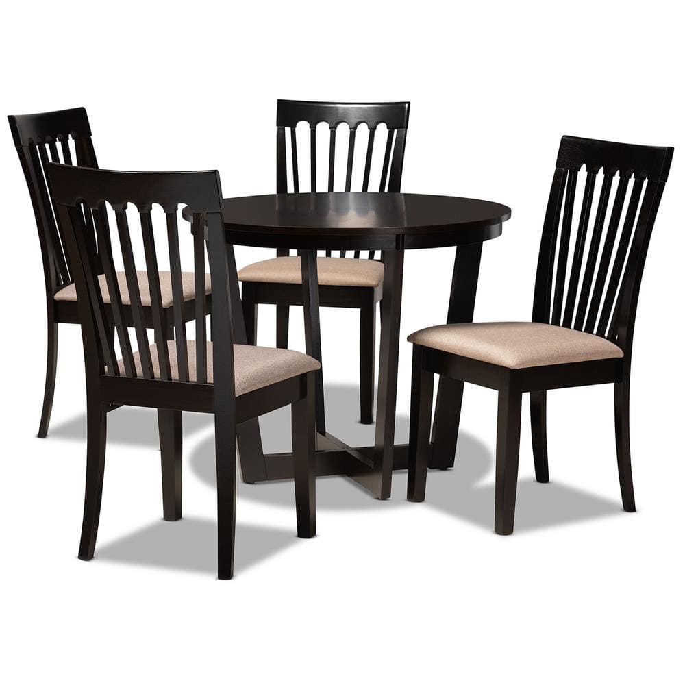 Baxton Studio Nellie 5-Piece Sand and Dark Brown Dining Set 1699397 ...