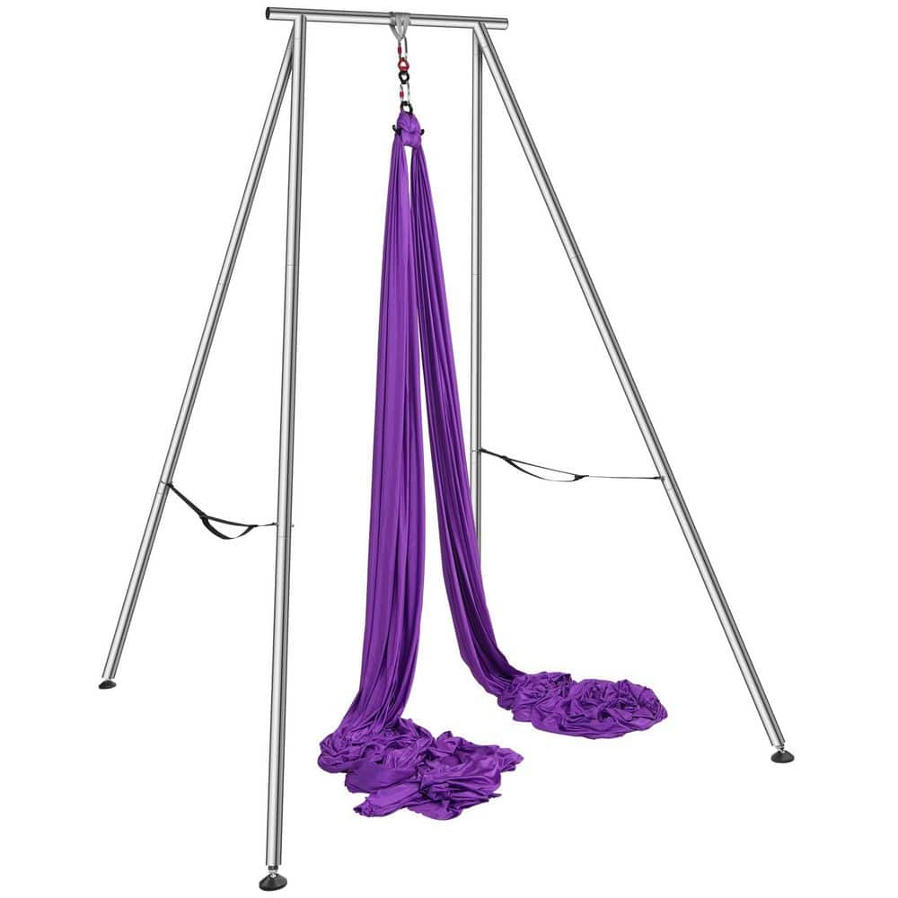SKYSHALO Aerial Yoga Frame and Hammock, Purple, 9.67 ft. Height, 13.1 Yd. Hammock, 551.15 lbs ...