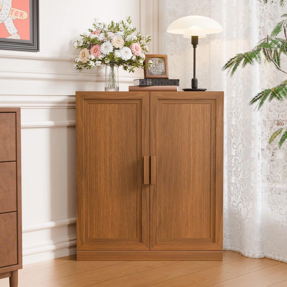 Dovelina Walnut Wooden 31 in. Storage Cabinet with Adjustable Shelves ...