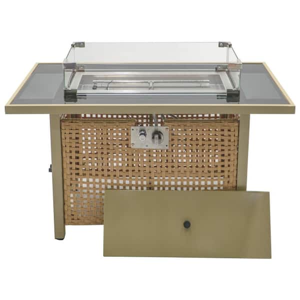 60000 BTU Rectangular Open Weave Wicker Table with Glass Wind Guard ...