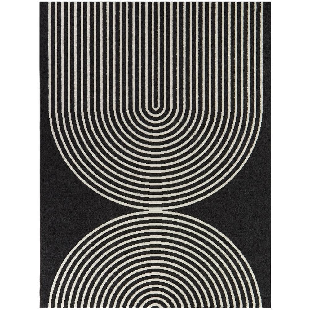 BALTA Macalister Black 7 ft. 10 in. x 10 ft. Striped Indoor/Outdoor ...