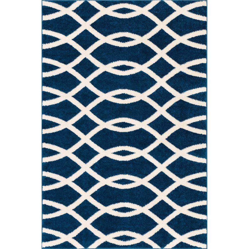 Well Woven Mystic Poofy Blue 5 ft. x 7 ft. Modern Trellis Area Rug MC ...