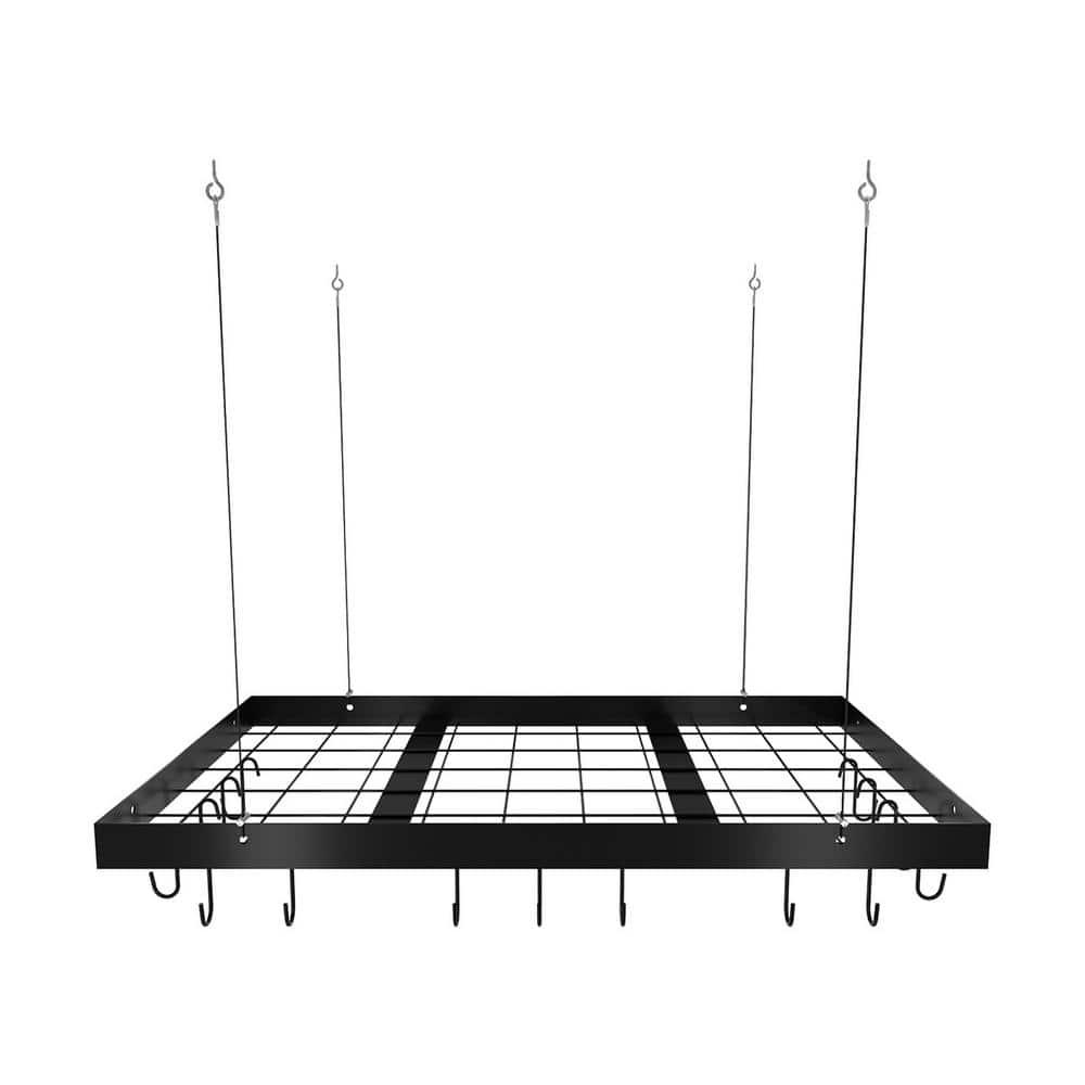 KES Matte Black 30 in. Ceiling Rectangular Pot Rack for Kitchen with 15 ...