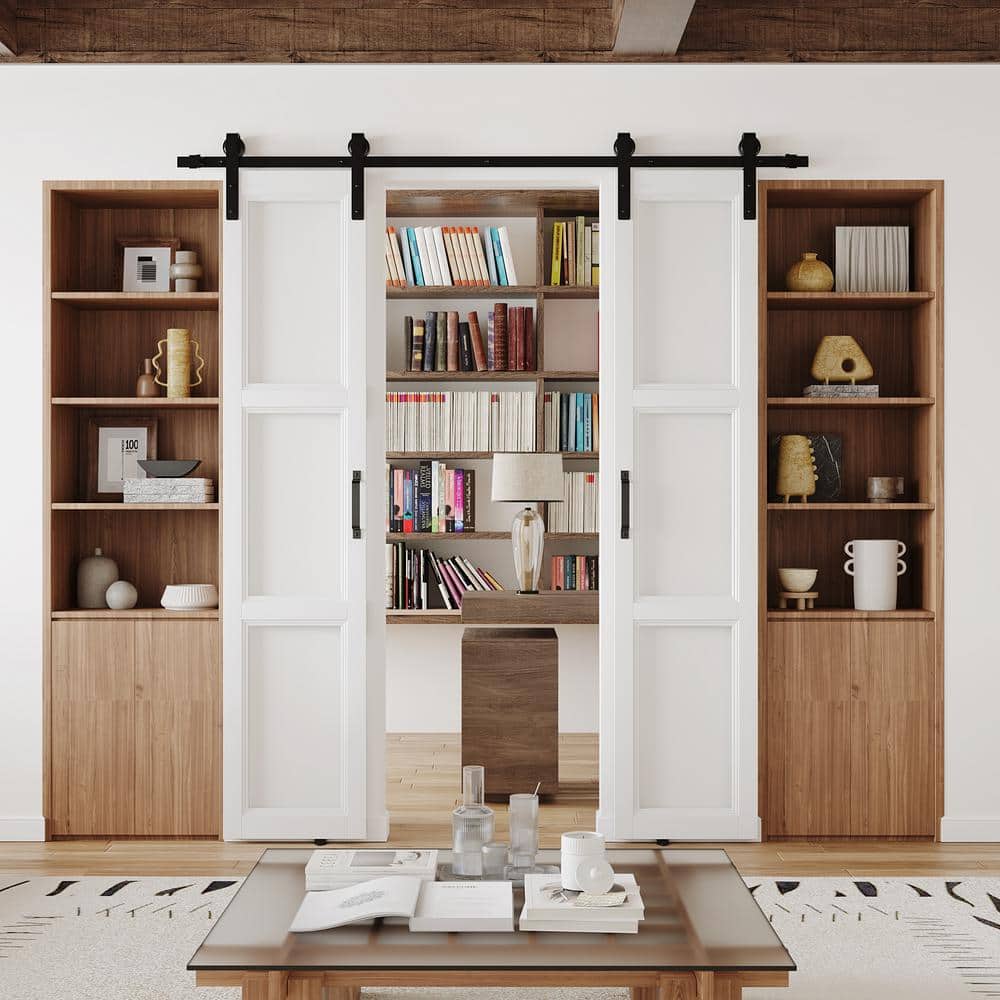 TENONER 36 in. x 84 in. 3 Panel Frosted Glass, MDF, White, Need to ...