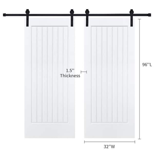 AIOPOP HOME Double Modern 4-Panel 32 in. x 96 in. MDF Black Barn ...