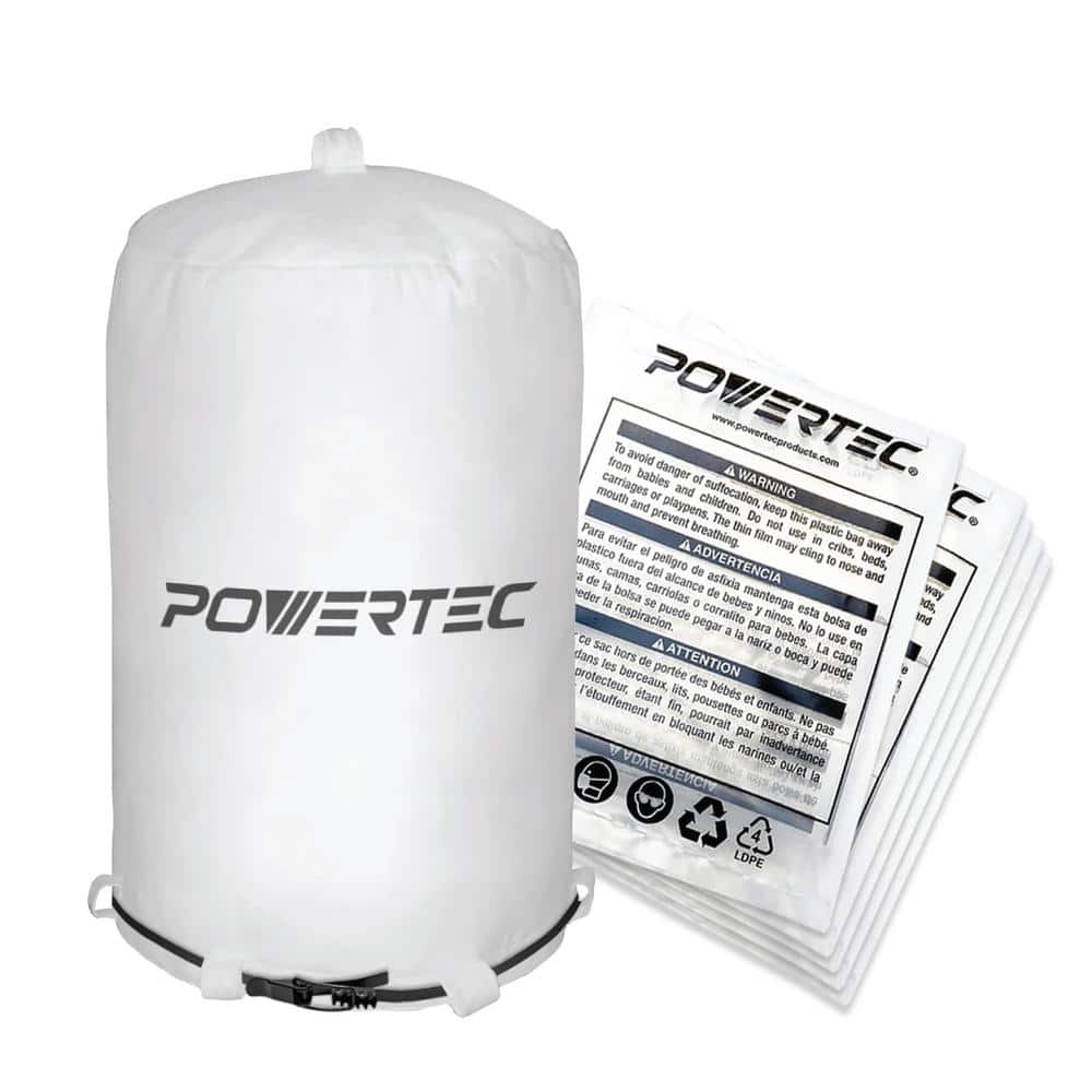 ‎POWERTEC 21 in. x 31 in. Micron Filter Upper Bag with Band Clamp and 5 ...
