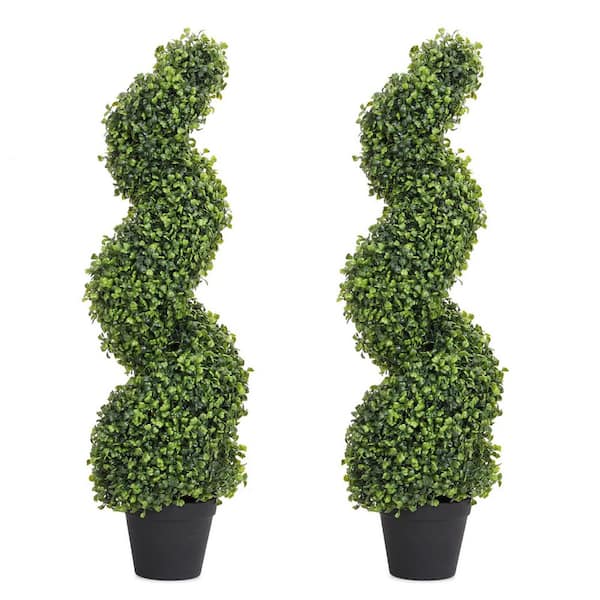 HOYMN 3 ft. Artificial Evergreen Boxwood Spiral Topiary Tree in Pot for ...