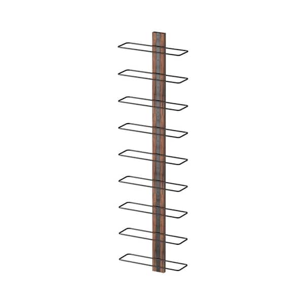 Wudkey 9-Bottle Black Wall Mounted Wine Rack, 10.4 in. Wood Wine Holder ...