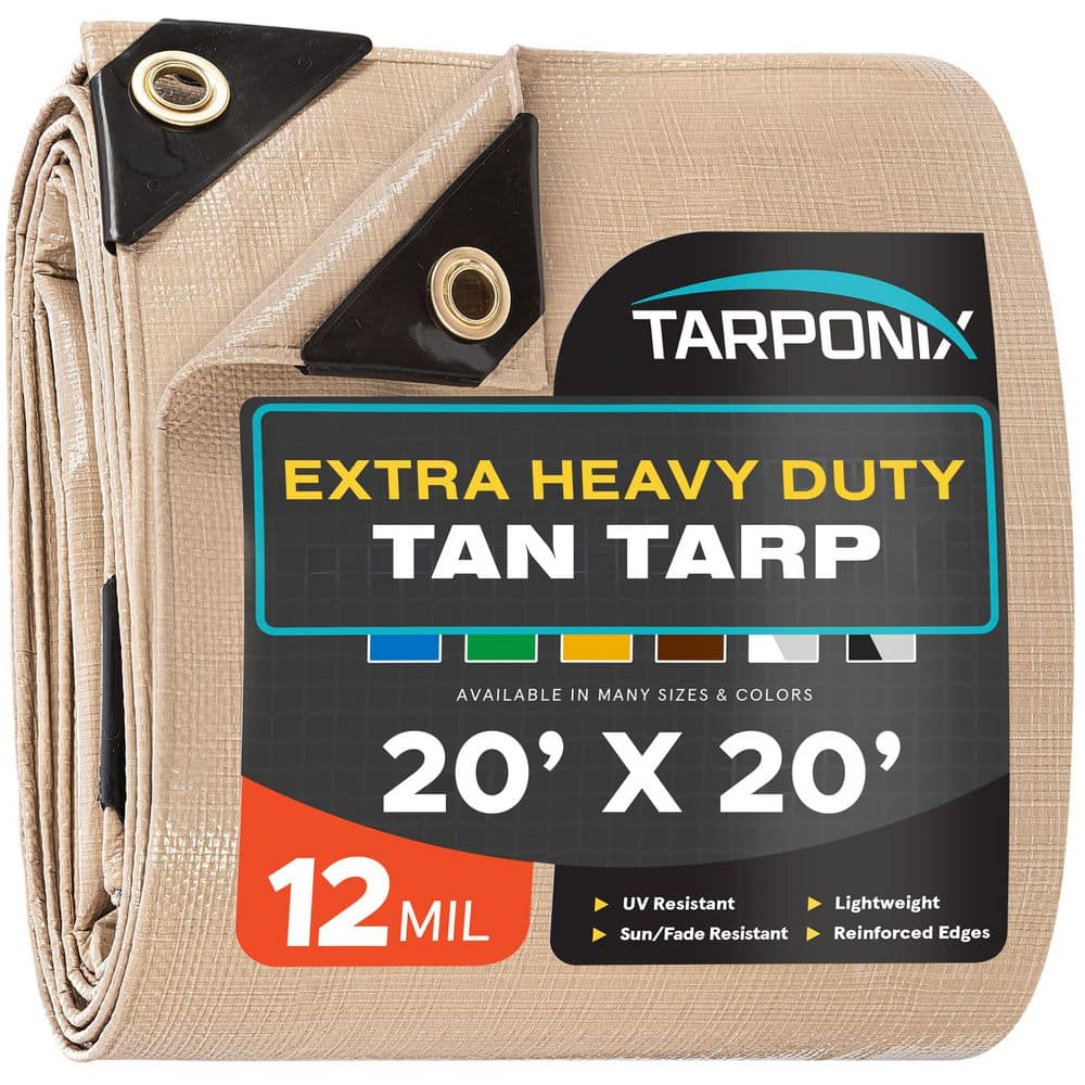 TARPONIX 20 ft. x 20 ft. Extra Heavy-Duty Tan Poly Tarp-12 Mil Thick ...