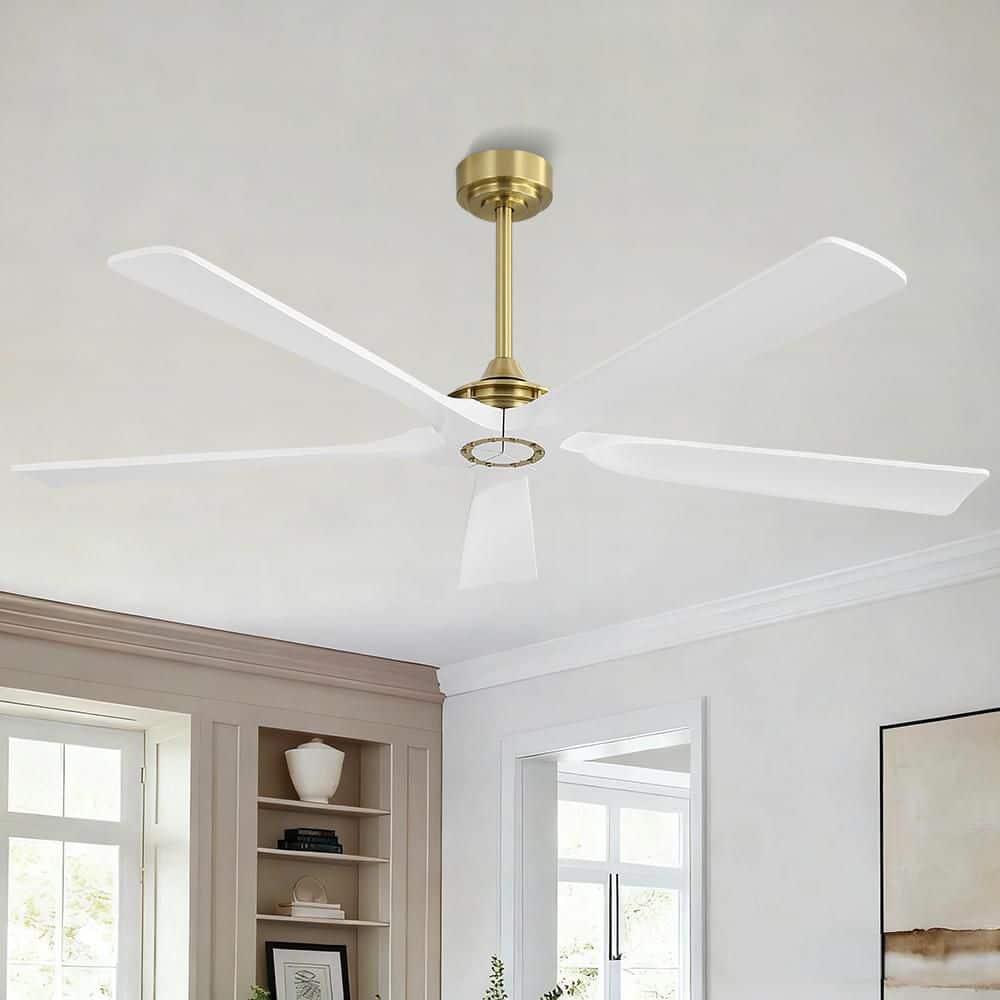 MLiAN 60 in. 5-Soild Wood White Blades Indoor Gold Standard Ceiling Fan ...