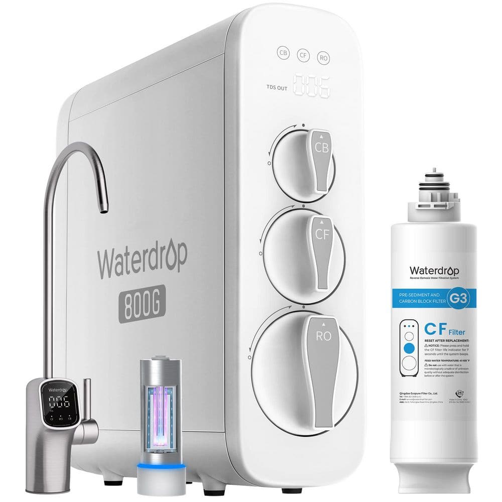 Waterdrop G3P800 Reverse Osmosis System,800 GPD,NSF/ANSI 42, 58, 372 Certified,3:1 Pure to Drain ...