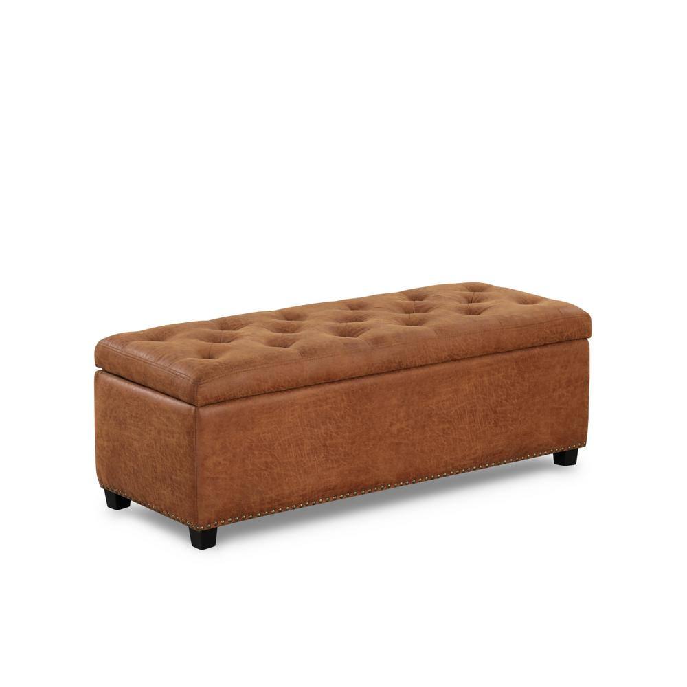 Cole Umbar Brown 48 in. Upholstered Bedroom Bench With Nailhead Trim ...