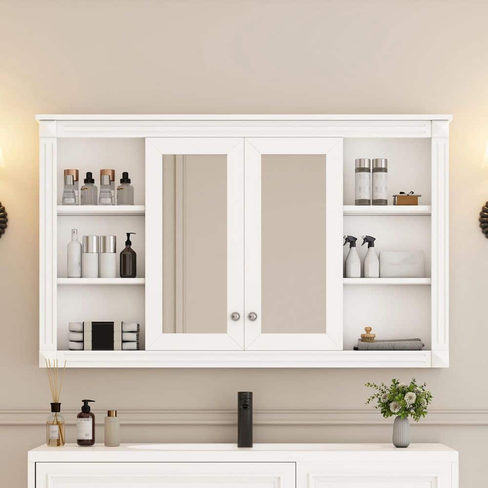 JimsMaison 47 in. W x 29 in. H Rectangular White MDF Medicine Cabinet ...