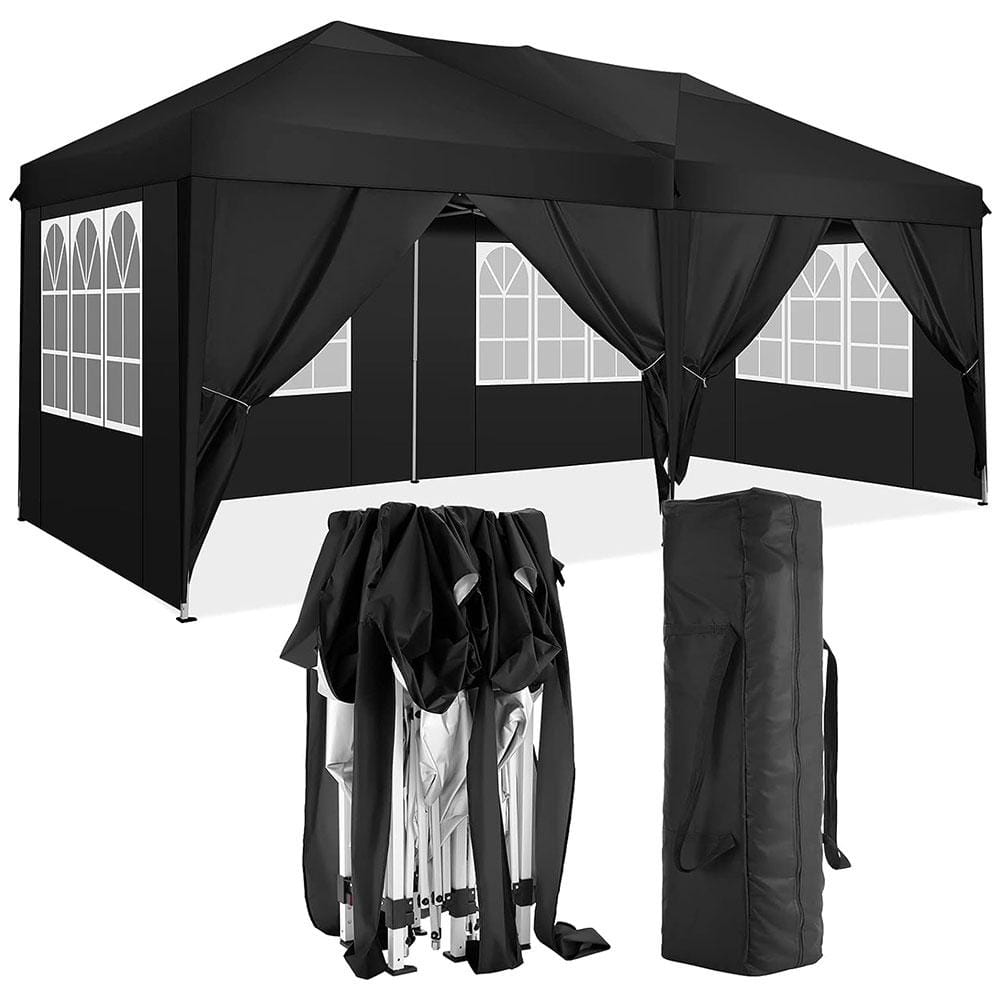 Misopily 10 ft. x 20 ft. Black Folding Pop-Up Canopy, Outdoor Shelter ...