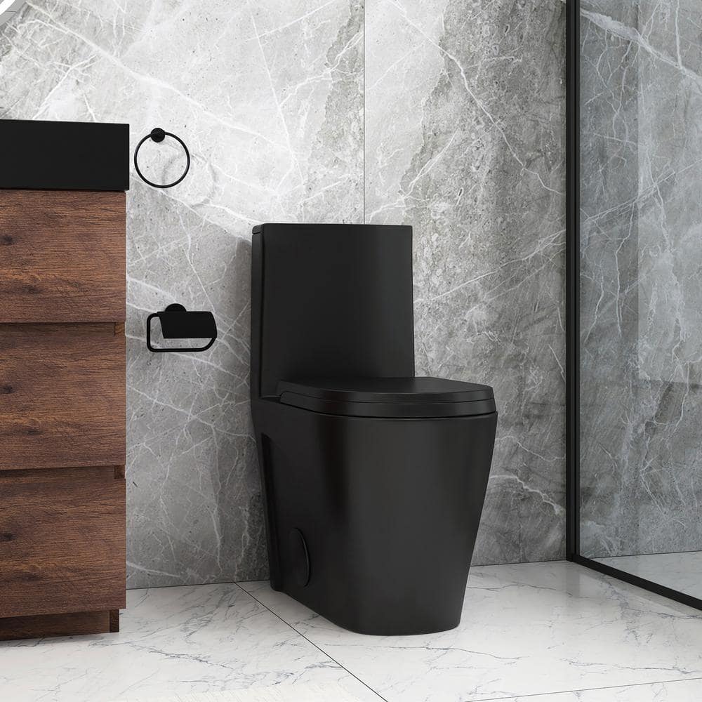 1-Piece 1.1/1.6 GPF Dual Flush Elongated Toilet in Matte Black TYBTT04 ...