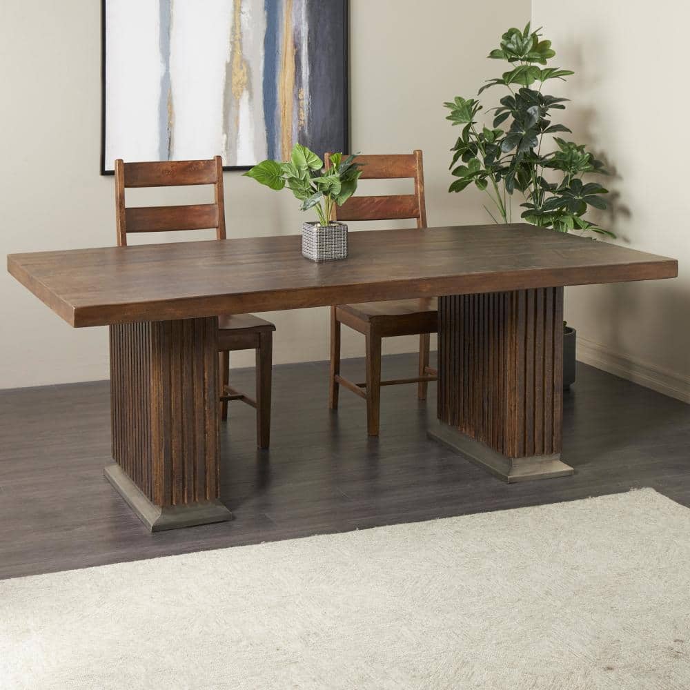 Litton Lane Brown Wood Mid Century Double Pedestal Dining Table with ...