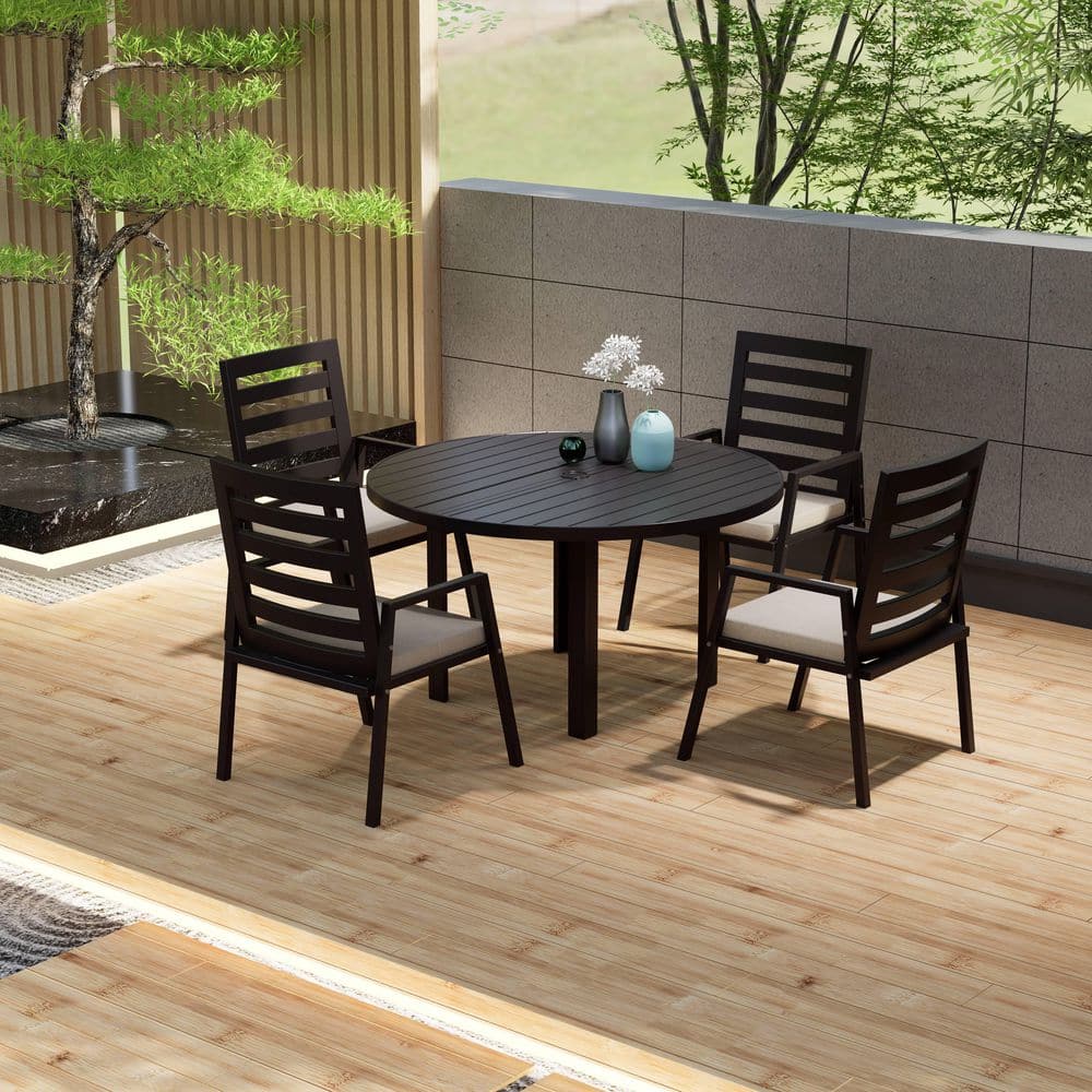 Leisuremod Chelsea 5-Piece Aluminum Outdoor Dining Set with 48 in ...