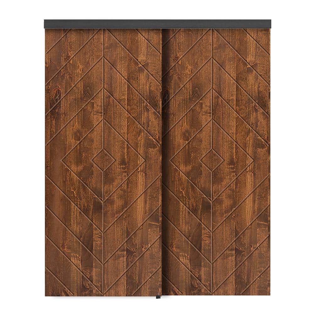 CALHOME 72 in. x 80 in. Hollow Core Walnut Stained Pine Wood Interior ...