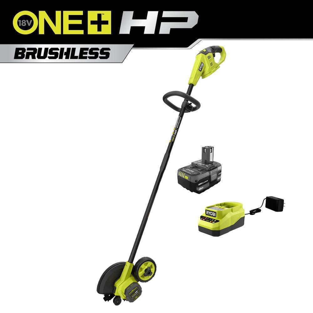 RYOBI ONE+ HP 18V Brushless Edger with 4.0 Ah Battery and Charger P2312 ...