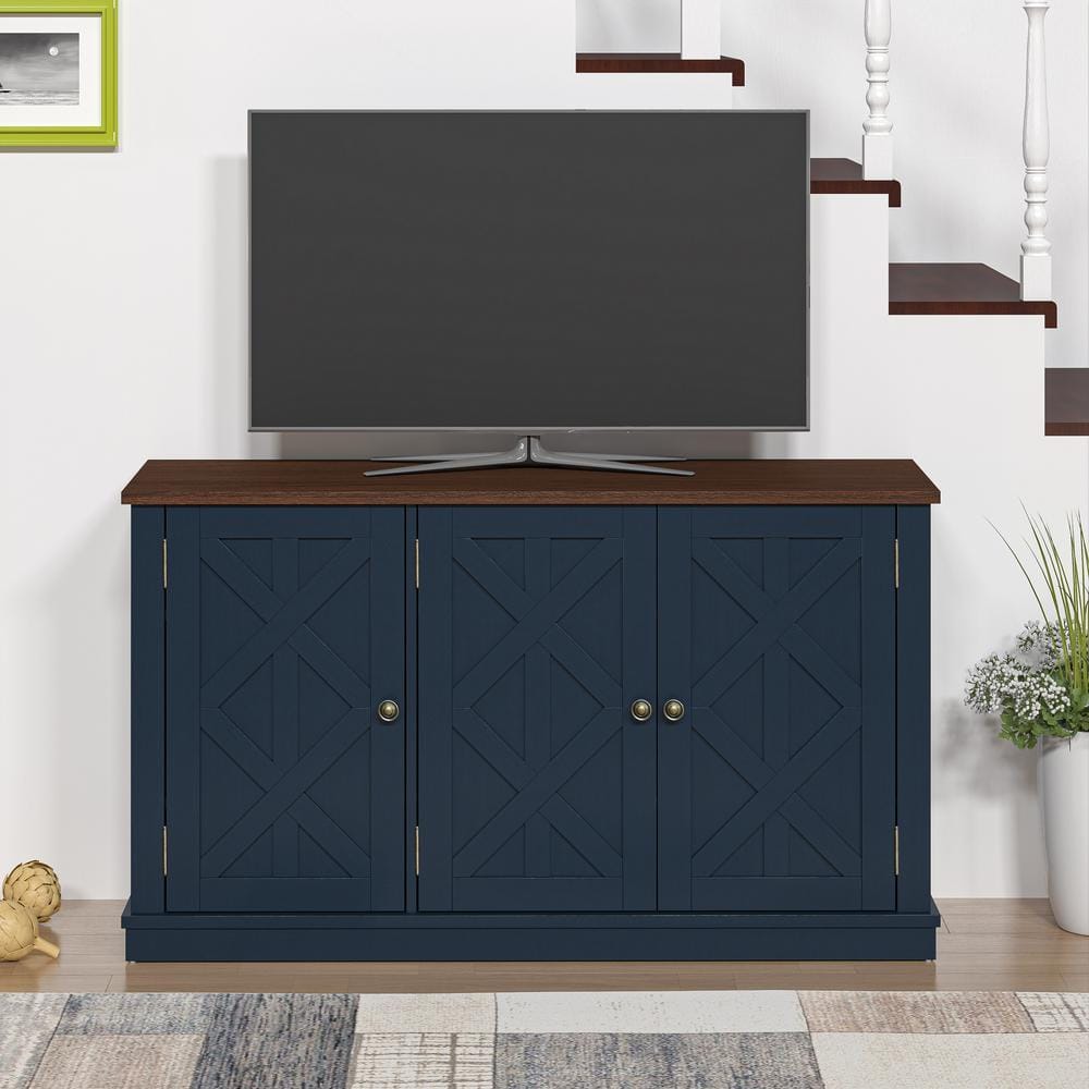 FESTIVO 3-Door Navy MDF 48 in. Sideboard Buffet Table Accent Cabinet ...