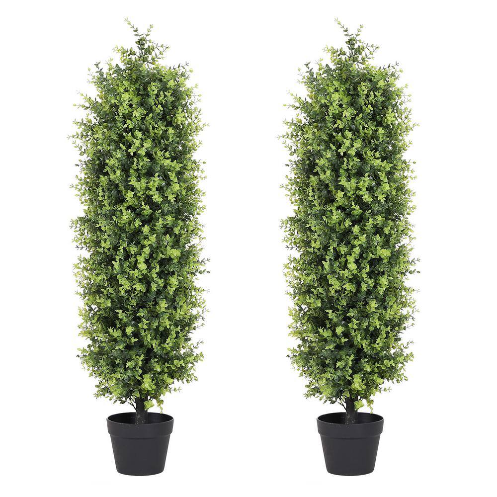 poetree 4 ft. Artificial Boxwood Topiary Trees Potted Faux Eucalyptus ...