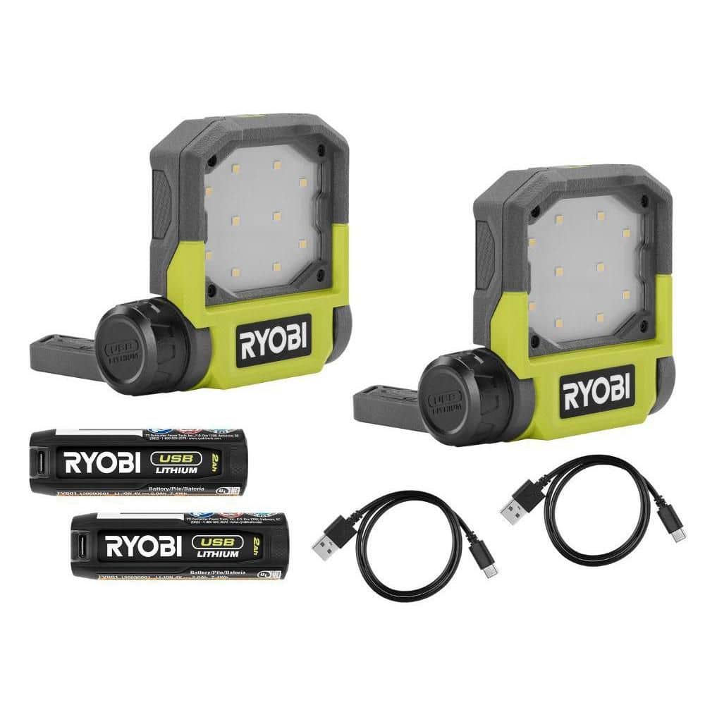 RYOBI 500 Lumens LED USB Lithium Pivoting Flip Light Kit 3-Mode with ...