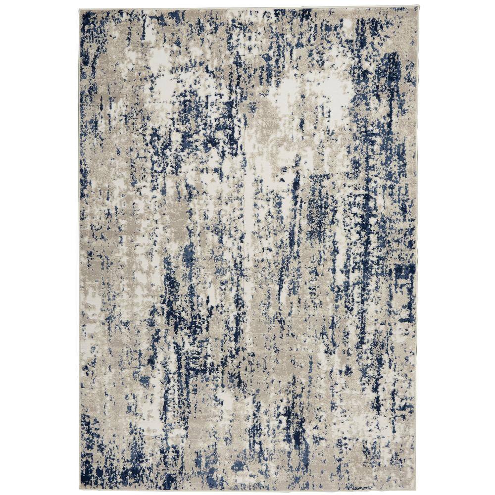 Nourison Cyrus Ivory/Navy 5 ft. x 7 ft. Abstract Contemporary Area Rug ...