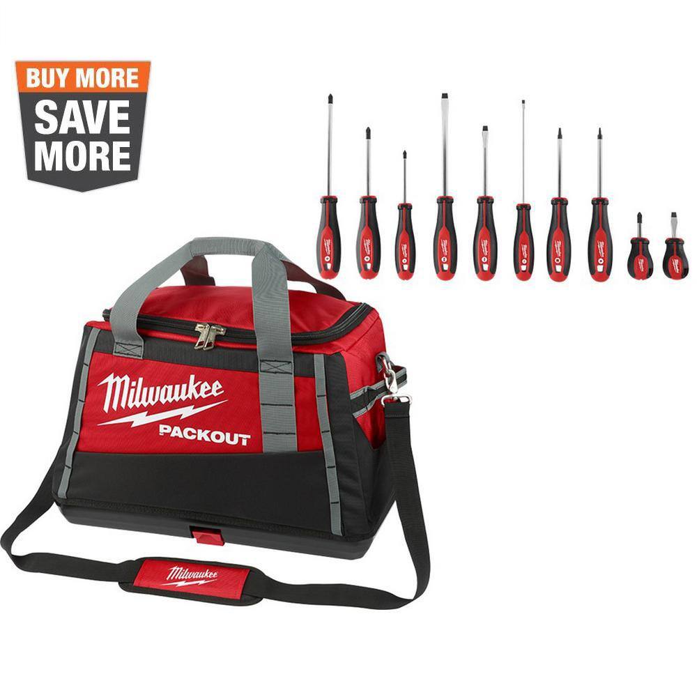 Milwaukee 20 in. PACKOUT Tool Bag/Tote with Screwdriver Set (11-Piece ...