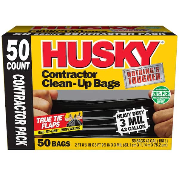 Husky 42 Gal. Heavy-Duty Contractor Clean-Up Bags with 20% PCR (50 ...