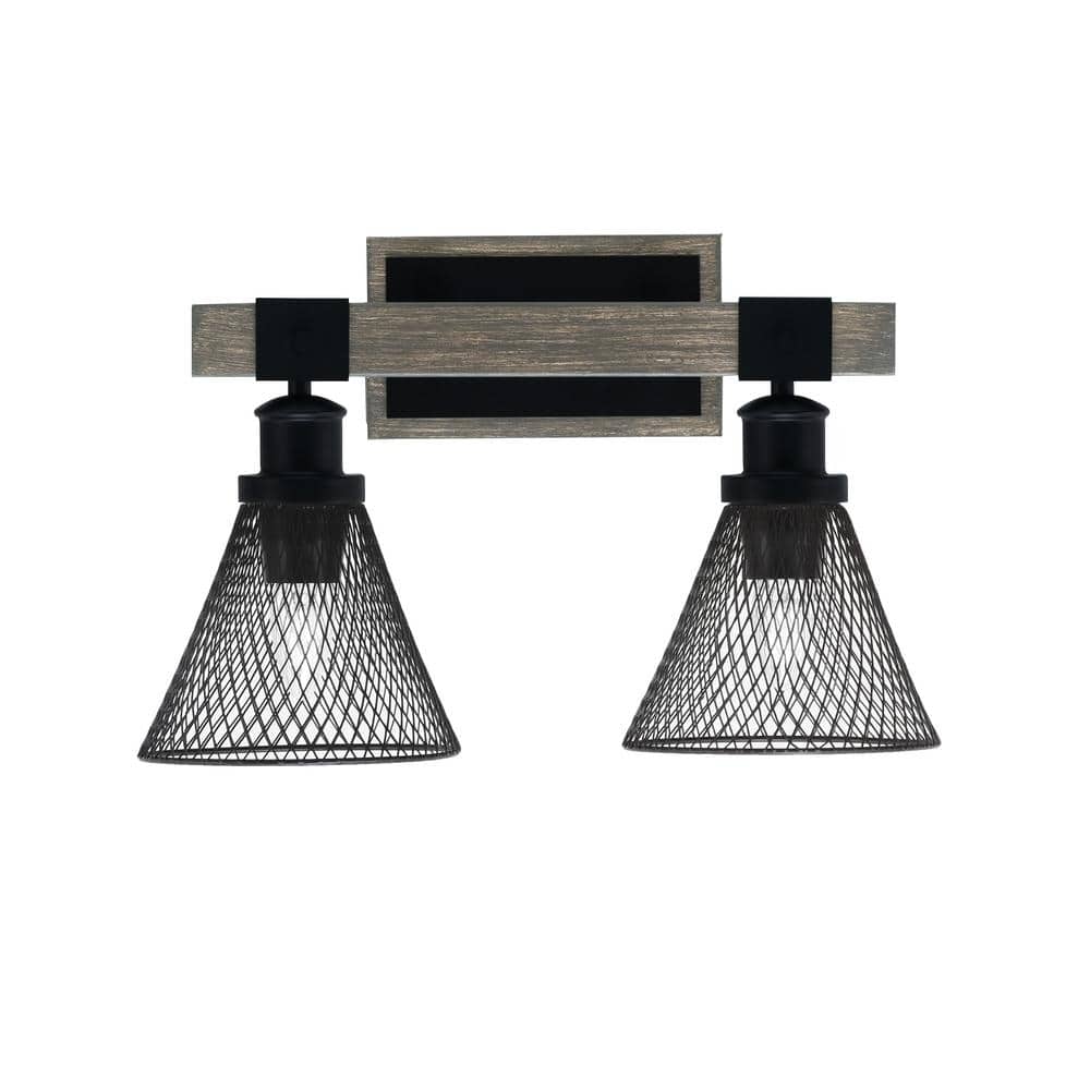 Richmond 17.25 in. 2-Light Vanity Light Black/Painted Wood-Look Metal w ...