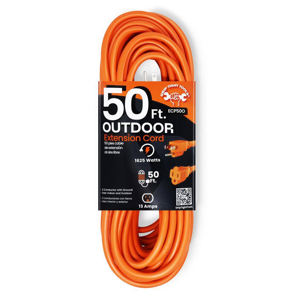 GRIP TIGHT TOOLS 50 ft. 16/3 SJT, Outdoor Extension Cord, Orange ECP50O ...