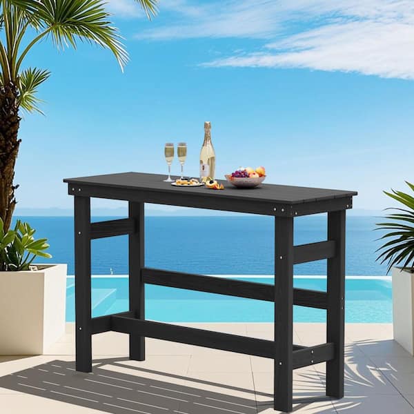 JEAREY HDPE Rectangle Plastic Bar Height Outdoor Dining Table in Black ...