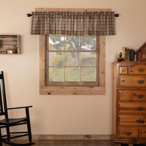 VHC Brands Wyatt Plaid 72 in. L x 16 in. W Cotton Valance in Khaki ...