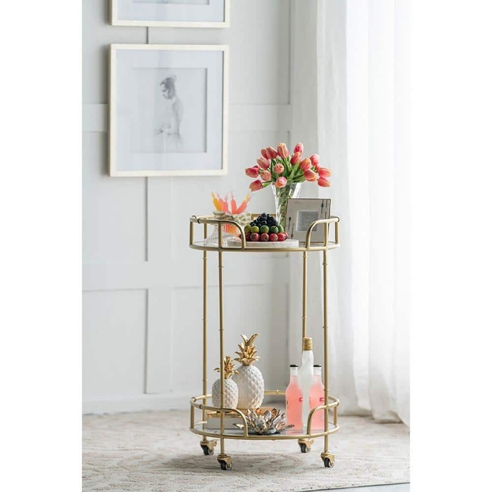 A & B Home 2-Shelf Gold/White Bar Cart with Wheels 44956 - The Home Depot
