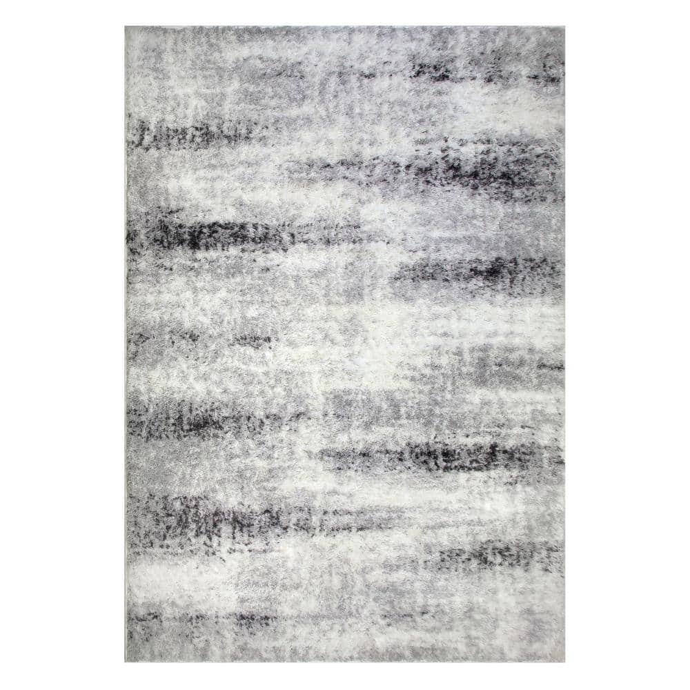 Leick Home Zielle Soft Shag Painterly Watercolor Gray 7 ft. x 10 ft ...